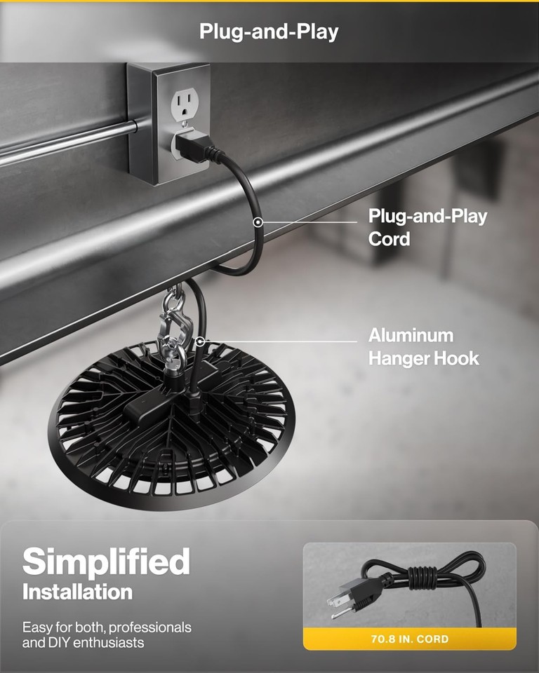 Sunco 10 Pack UFO LED High Bay Light, Shop Lights for Warehouse, Plug ...