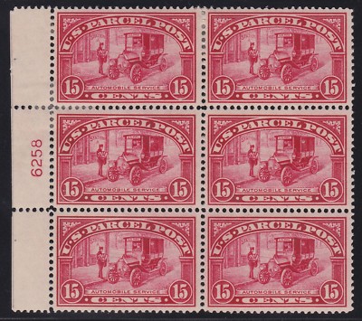 US Q7 15c Parcel Post "Automobile" Mint Plate Block of 6 VF OG H SCV ...