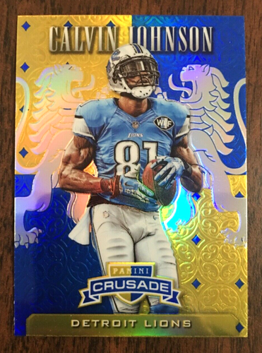 2015 PANINI ROOKIES & STARS CALVIN JOHNSON CRUSADE GOLD BLUE PRIZM CARD ...