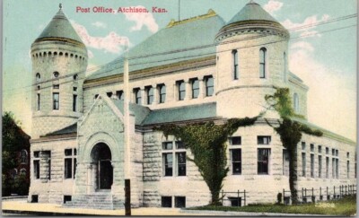 c1910s ATCHISON, Kansas Postcard POST OFFICE Building / Street View ...
