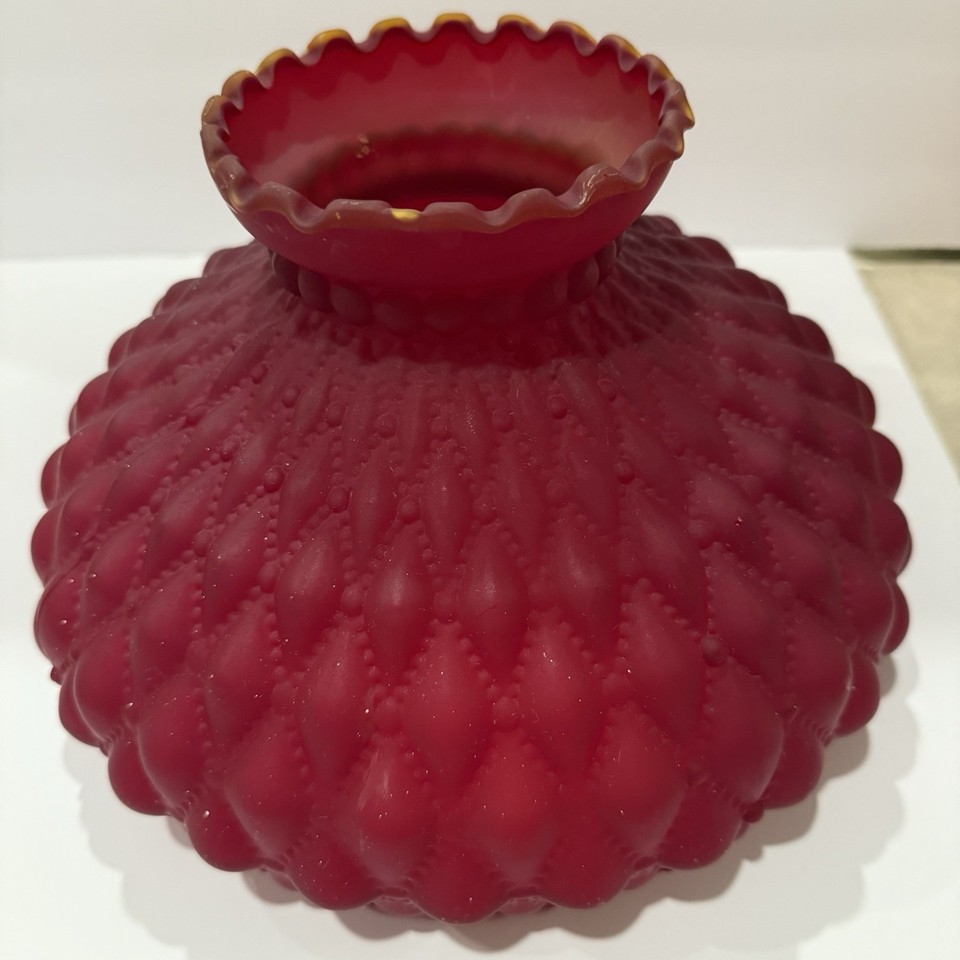 VTG Ruby Red Quilted Diamond Glass Light Lamp Shade Crimped Edge 9.75 ...