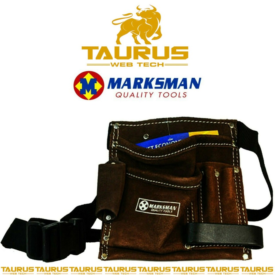 5 x Pockets MARKSMAN Tool Belt Leather Pouch Builders Apron Work Holder ...