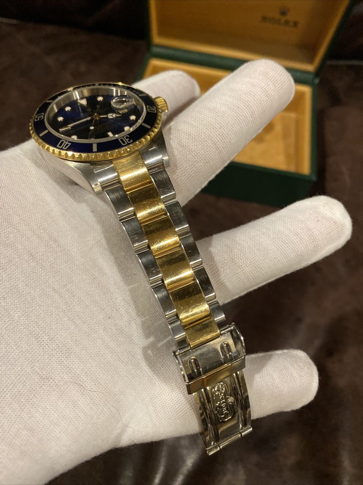 ROLEX Submariner Blue Face 18k Gold Stainless Steel Original Box Papers ...