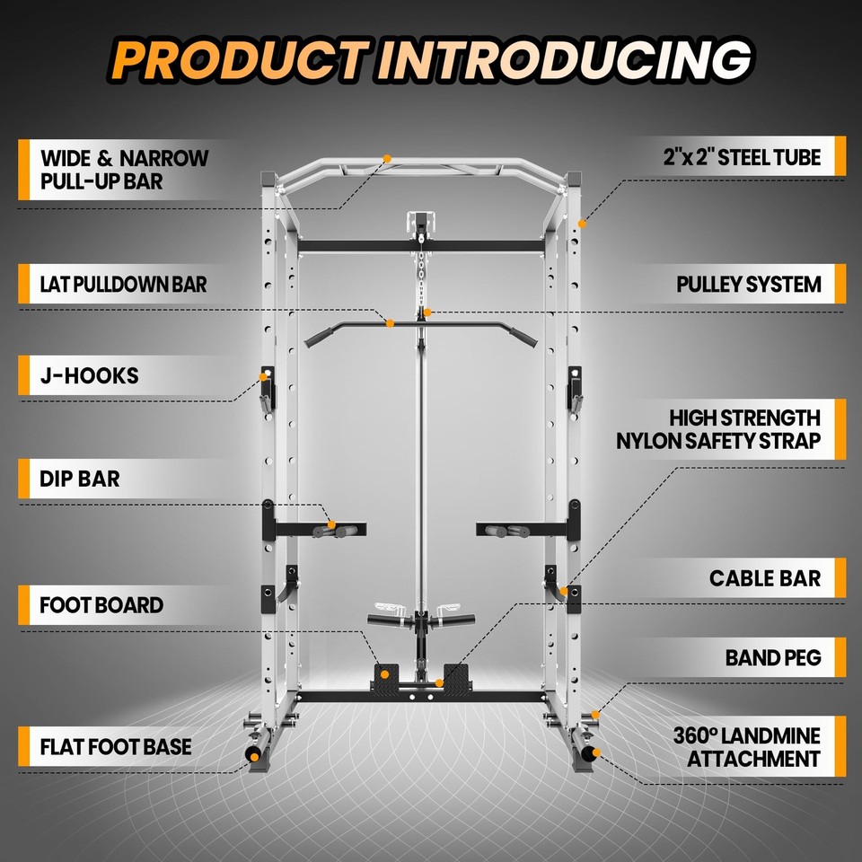 Power Cage Power Rack with LAT Pulldown, Weight Squat Rack Training for ...