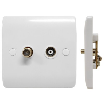 Dual TV Aerial Coax and Satellite F-Type Socket Sky 2 Gang White Round ...