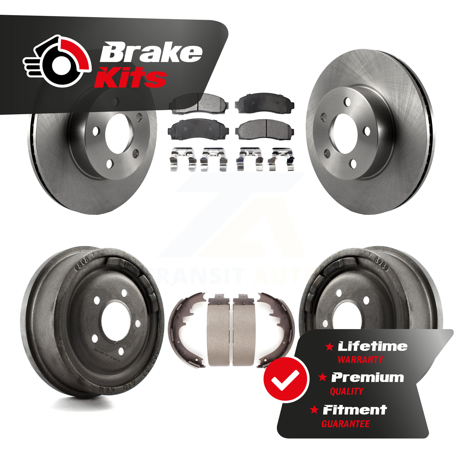 Front Rear Brake Rotors Semi-Metallic Pad Drum Kit For 2004-2009 Ford ...