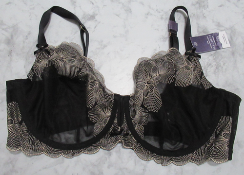 New Cacique Bra 44DD Unlined Balconette Black Lace Underwire Plus Size ...