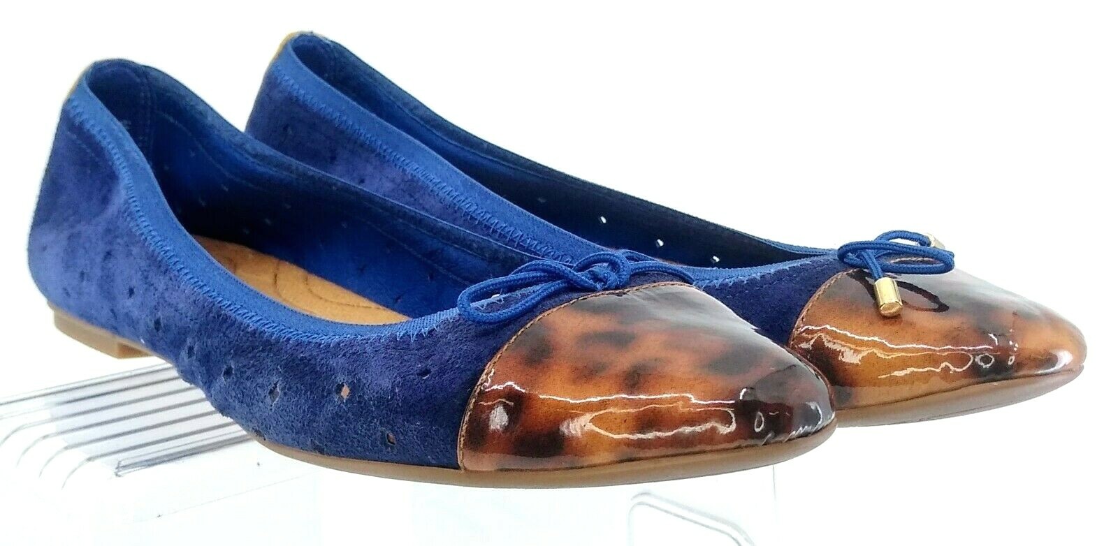 Clarks Indigo Valley Stone Ballet Flat Women 9M Blue Suede Tortoise Cap ...