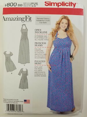 Simplicity 1800 Uncut Halter Dress Pattern Maxi Midi Empire Waist Size ...