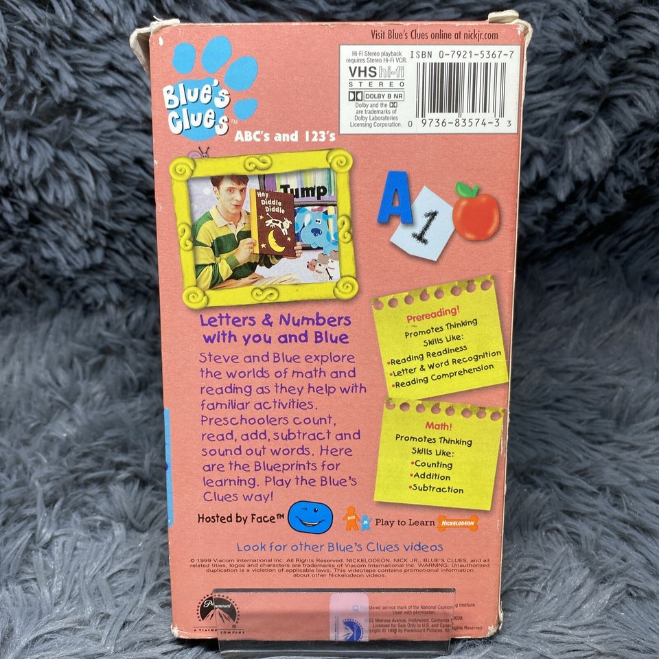 Blue’s Clues ABC’s and 123’s VHS Tape 1999 Nickelodeon Nick Jr Cartoon ...