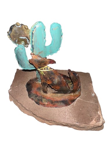 Lazart Metal Art on Sandstone Howling Coyote Cactus Moon Southwest | eBay