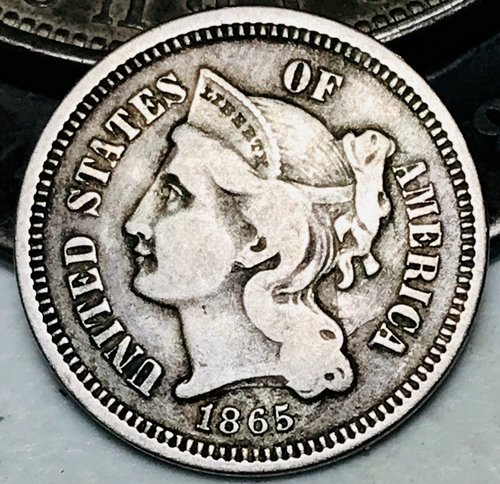 1865 Three Cent Nickel Piece 3C Civil War Date Choice US Type Coin ...