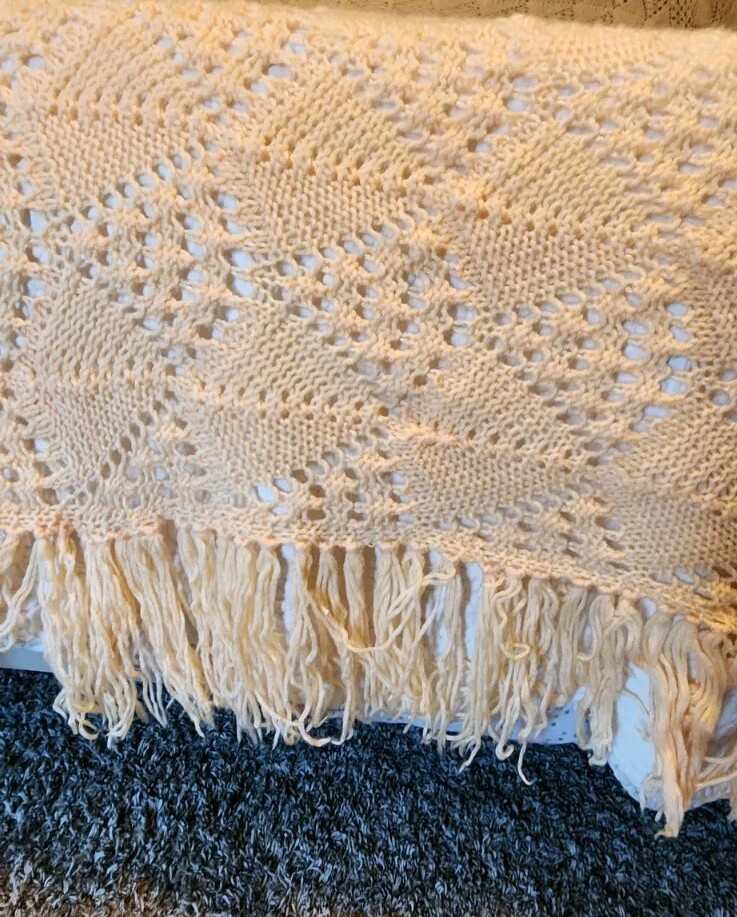 Vintage King Size 110X110 Lacey Peach Afghan Crochet Bedspread Thin ...