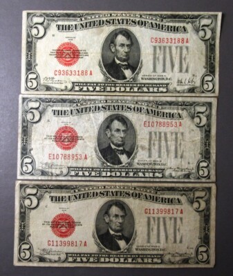 $5 US Note, Series of 1928-A to 1928-C, FR 1526-28, Lot of 3, VG-F | eBay