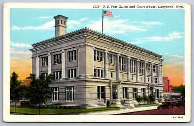 Cheyenne Wyoming~US Post Office & Court House Exterior~Vintage Linen ...