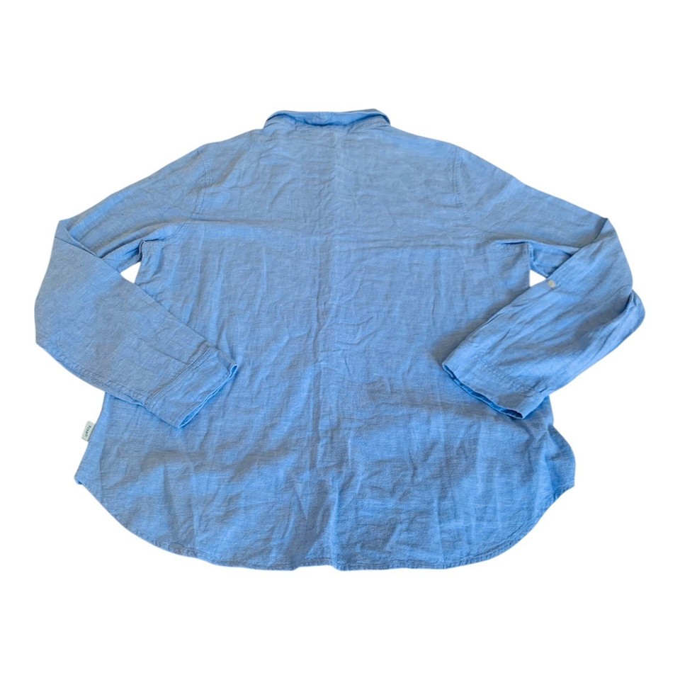 ORVIS Light Blue Linen Blend Button Down Shirt Womens L Roll Tab ...