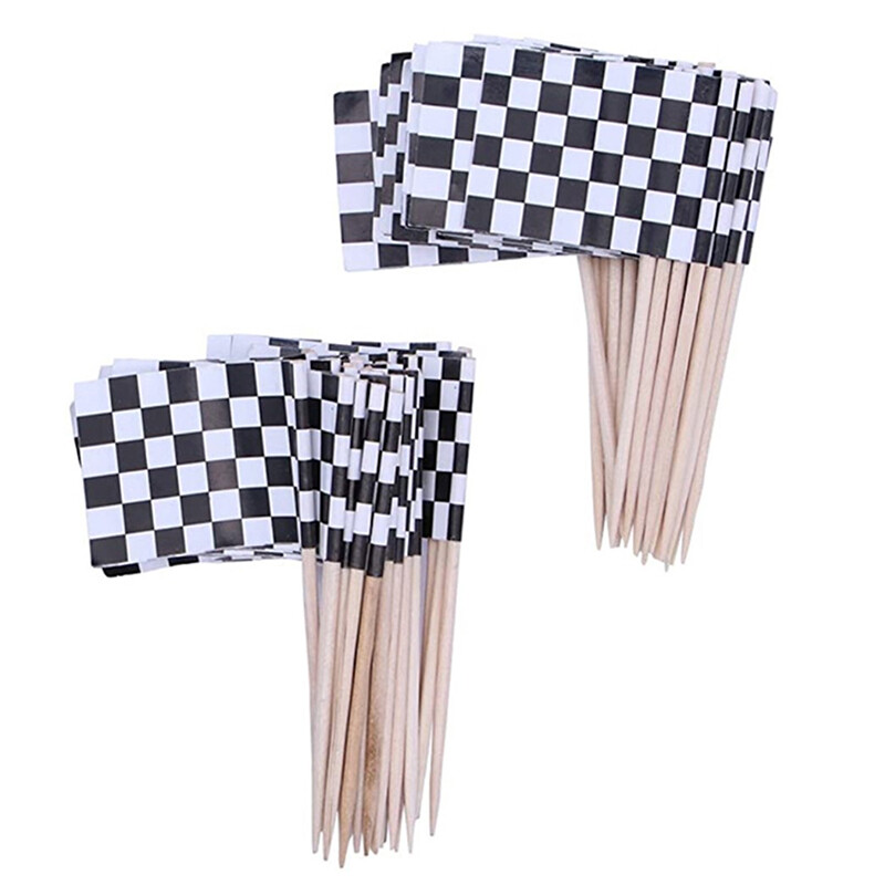 100pcs Racing Flag Toothpicks Wood Checkered Flag Picks Appetizer ...