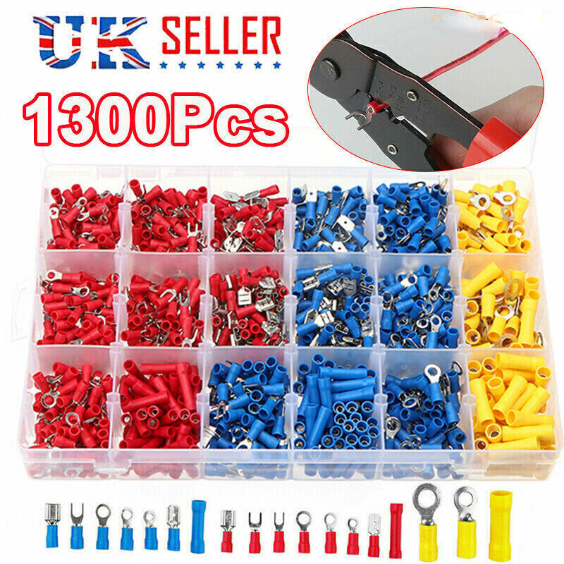 1300Pcs Assorted Insulated Electrical Wire Terminals Crimp Connectors ...
