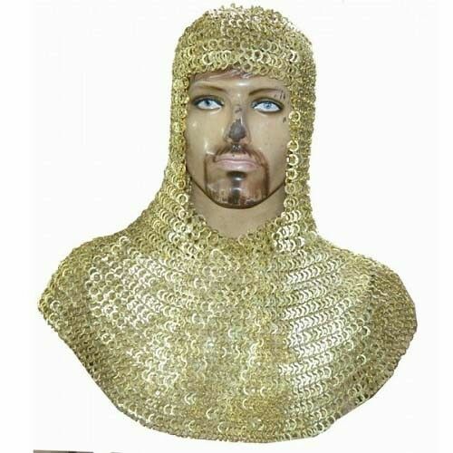 Medieval Armor Brass Chain Mail Hood Riveted Chainmail Coif Reenactment ...