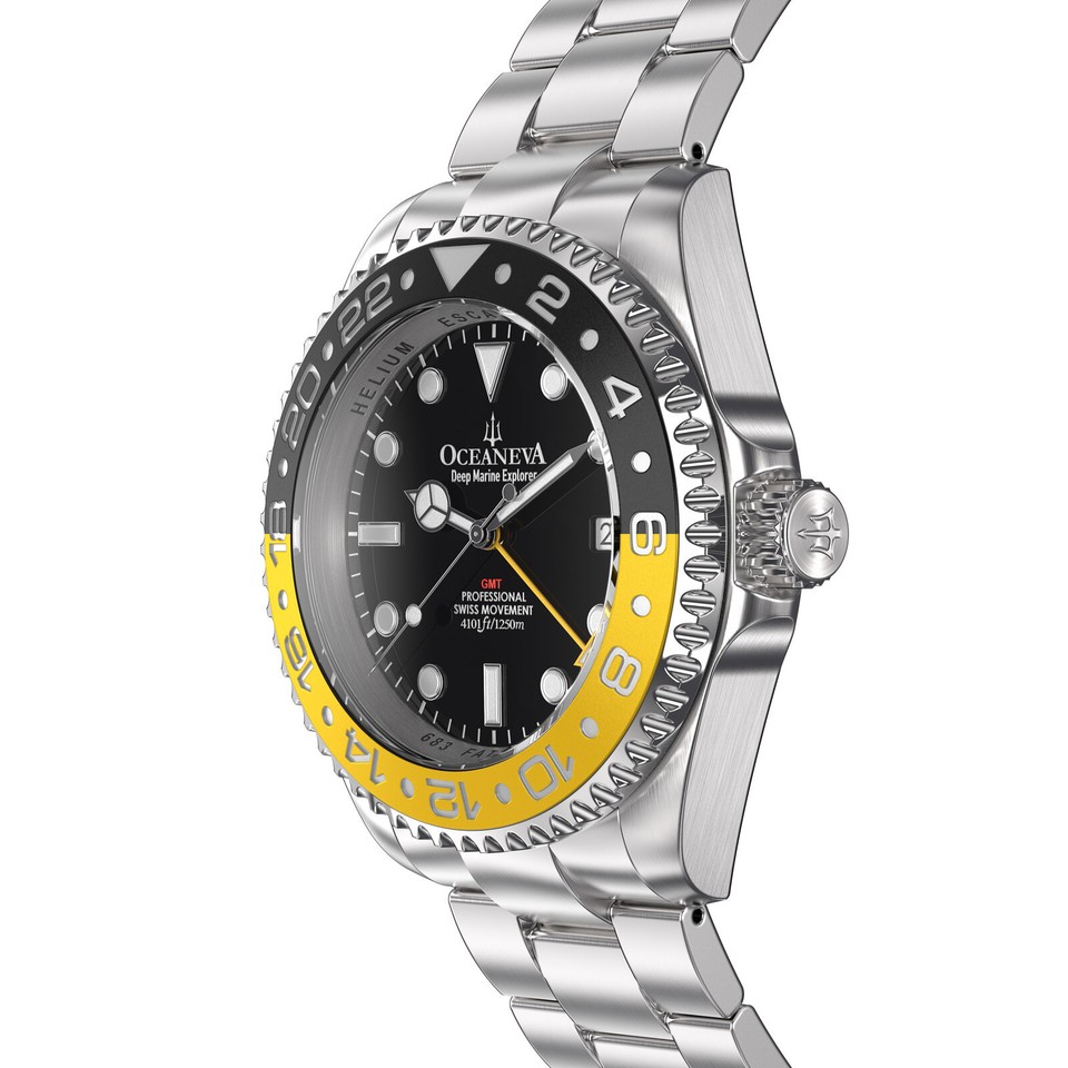 Oceaneva Men's Deep Marine Explorer GMT Watch 1250M Pro Diver Yellow ...
