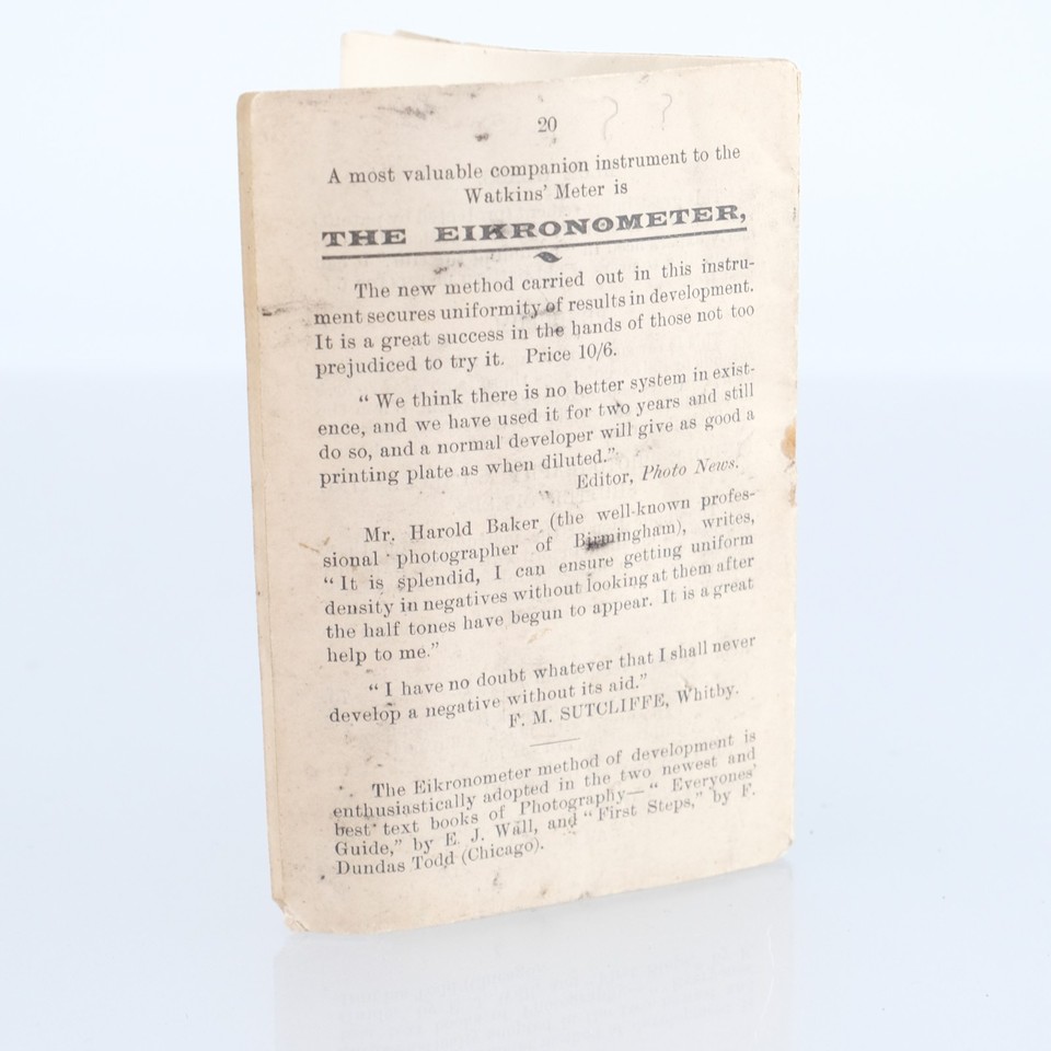 Instructions FOR Watkins Standard Exposure Meter C.1895 Light Meter ...