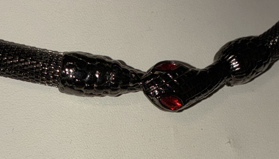 Black Metal Snake Chasing It’s Tail Red Rhinestone Eyes Chocker Collar ...