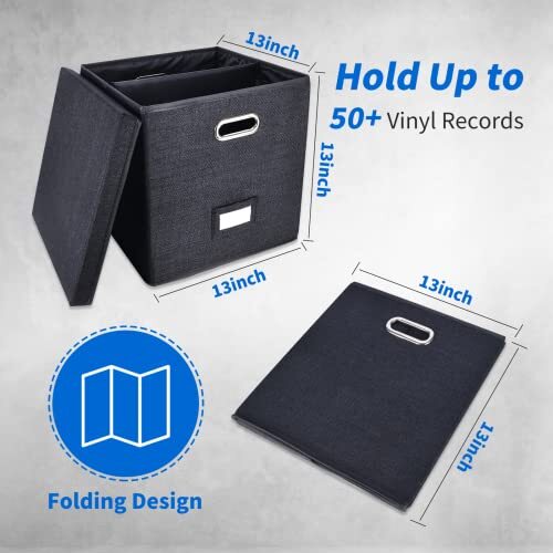 2x Foldable Vinyl Record Storage Box Holds Over 50 LPs with Adjustable ...