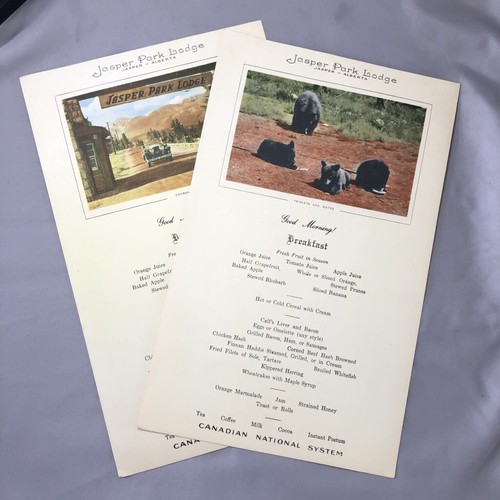 1940S JASPER PARK LODGE Alberta CANADIAN NATIONAL RAILWAYS Vintage MENU ...