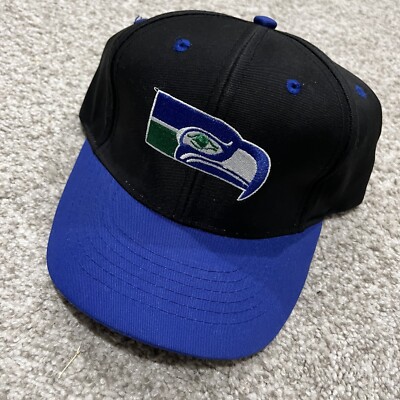 Seattle Seahawks Hat Youth Snapback Logo 7 Black Blue Twill VTG 90s NFL ...