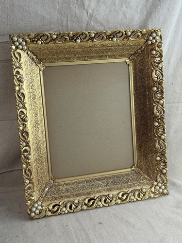 Vintage Ornate Gold & Faux Pearl 8x10 Photo Frame Hollywood Regency ...