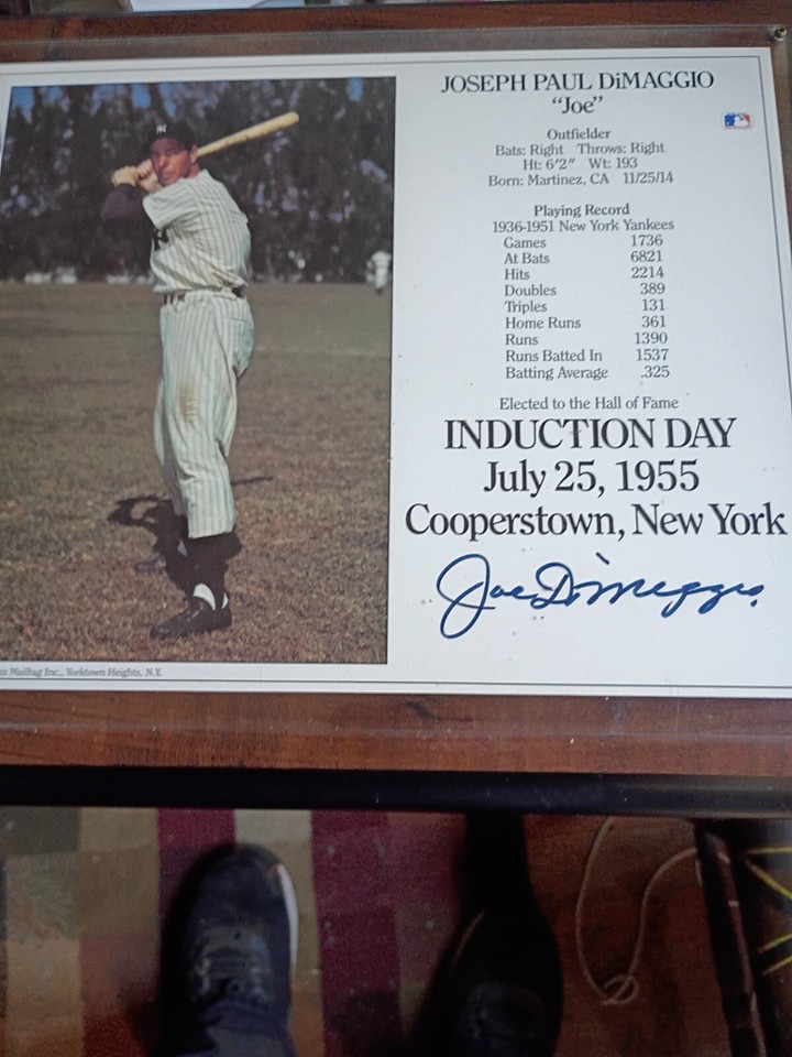JOE DIMAGGIO HOF INDUCTION DAY AUTOGRAPHED PLAQUE COA CERT $ 1ST DAY ...