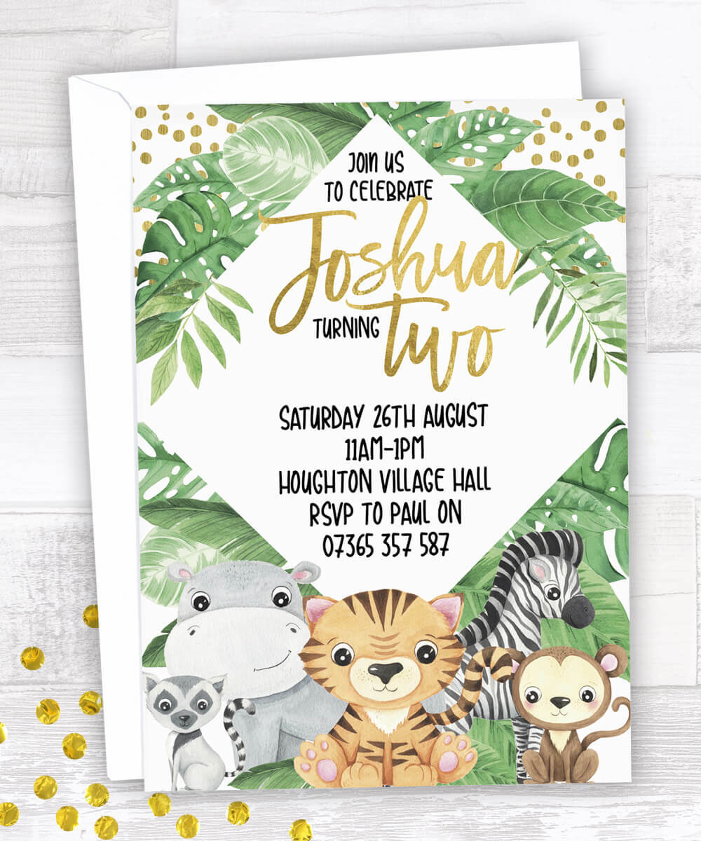 Jungle Theme Party Invitations Personalised Editable Jungle Animals