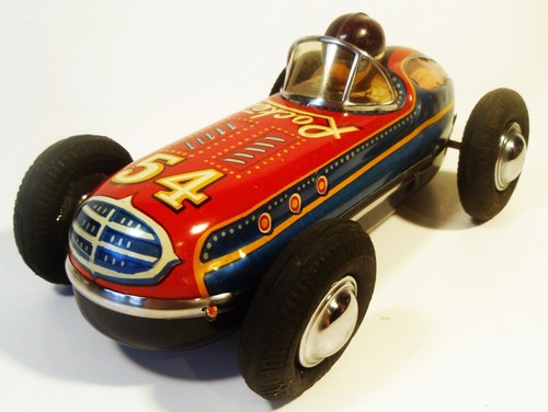TIN FRICTION 1950'S ROCKET RACER OPEN WHEEL RACE CAR #54 DRIVER BANDAI ...