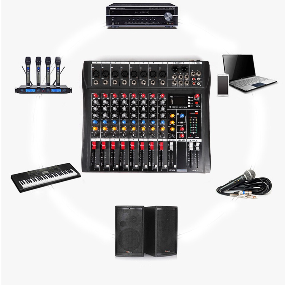 2/8 Channel Bluetooth Live Studio Audio Mixer Mixing Console USB ...