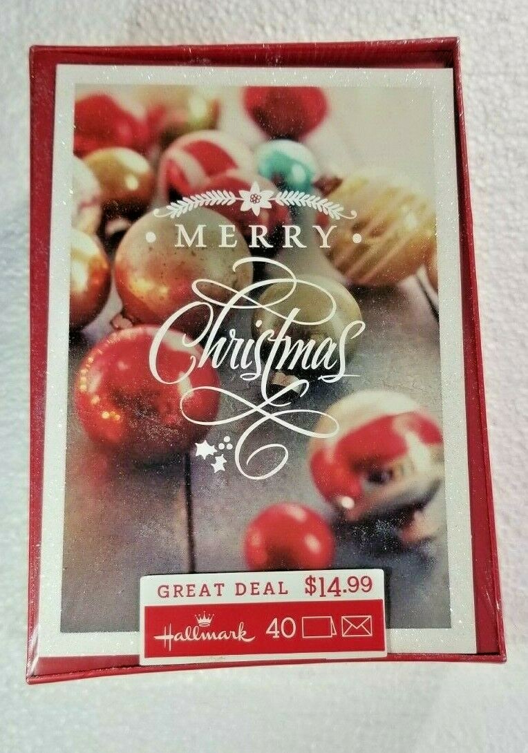 Merry Christmas Greeting Cards Box of 40 Hallmark Glitter Accents ...