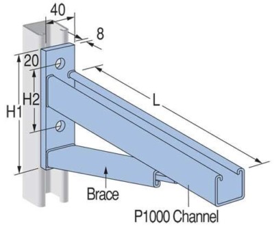 Unistrut CANTILEVER BRACKET 90° Angle, Hot Dip Galvanised Steel- 320mm ...