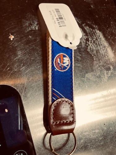 NEW YORK ISLANDERS WRISTLET BLUE RIBBON /HEAVY CORD KEYCHAIN+ LEATHER ...