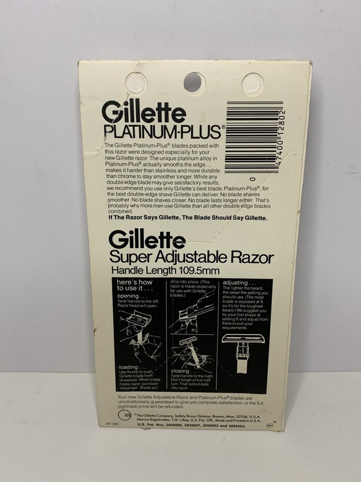 VTG Gillette Super Adjustable Razor Platinum Plus & 2 Blades Handle 109 ...