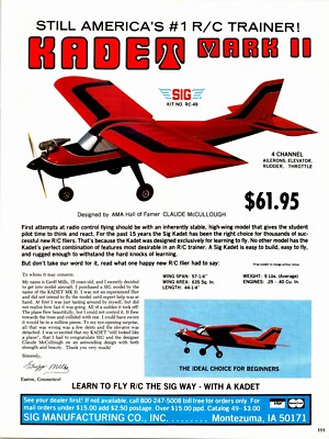 Sig Kadet Mark II Trainer Airplane RC Print Ad Wall Art Decor Claude ...