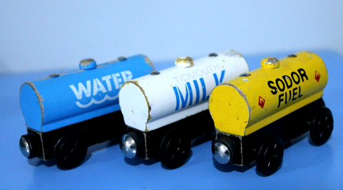 Thomas & Friends Wooden Railway Train TANKER LOT X3 FUEL, MILK, WATER ...