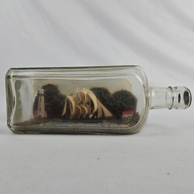 Ship In A Bottle Diorama Nautical Decor. 4 Mast Ship, Lighthouse & 2 ...