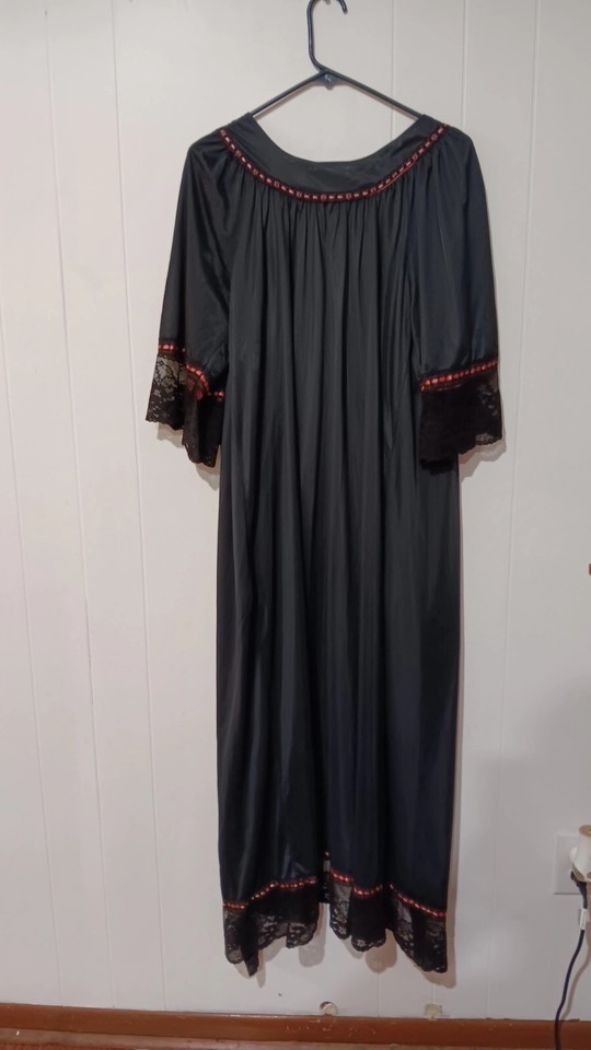 Perfectform 1X Vintage Black Sheer House Dress With Pink Accents House ...