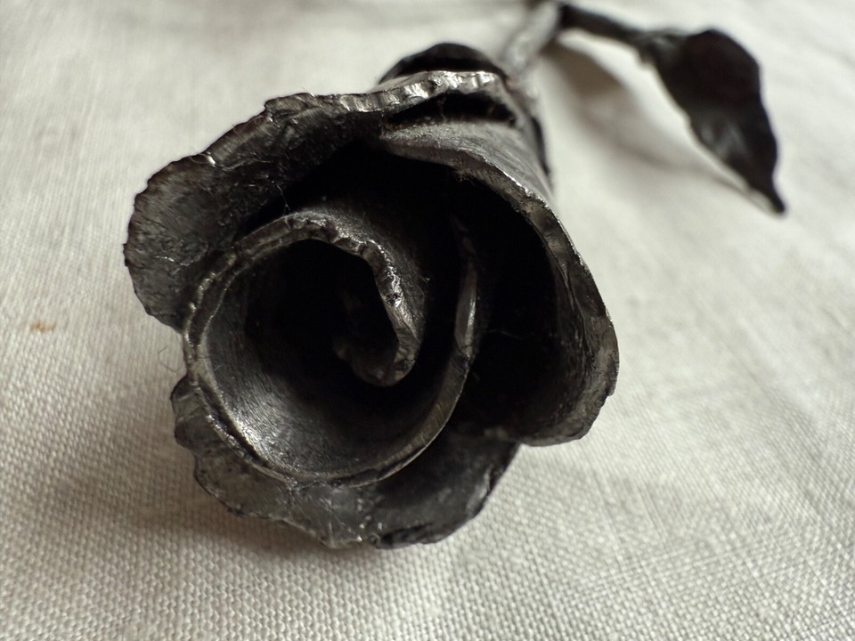 Vintage mand made pewter long stem rose | eBay