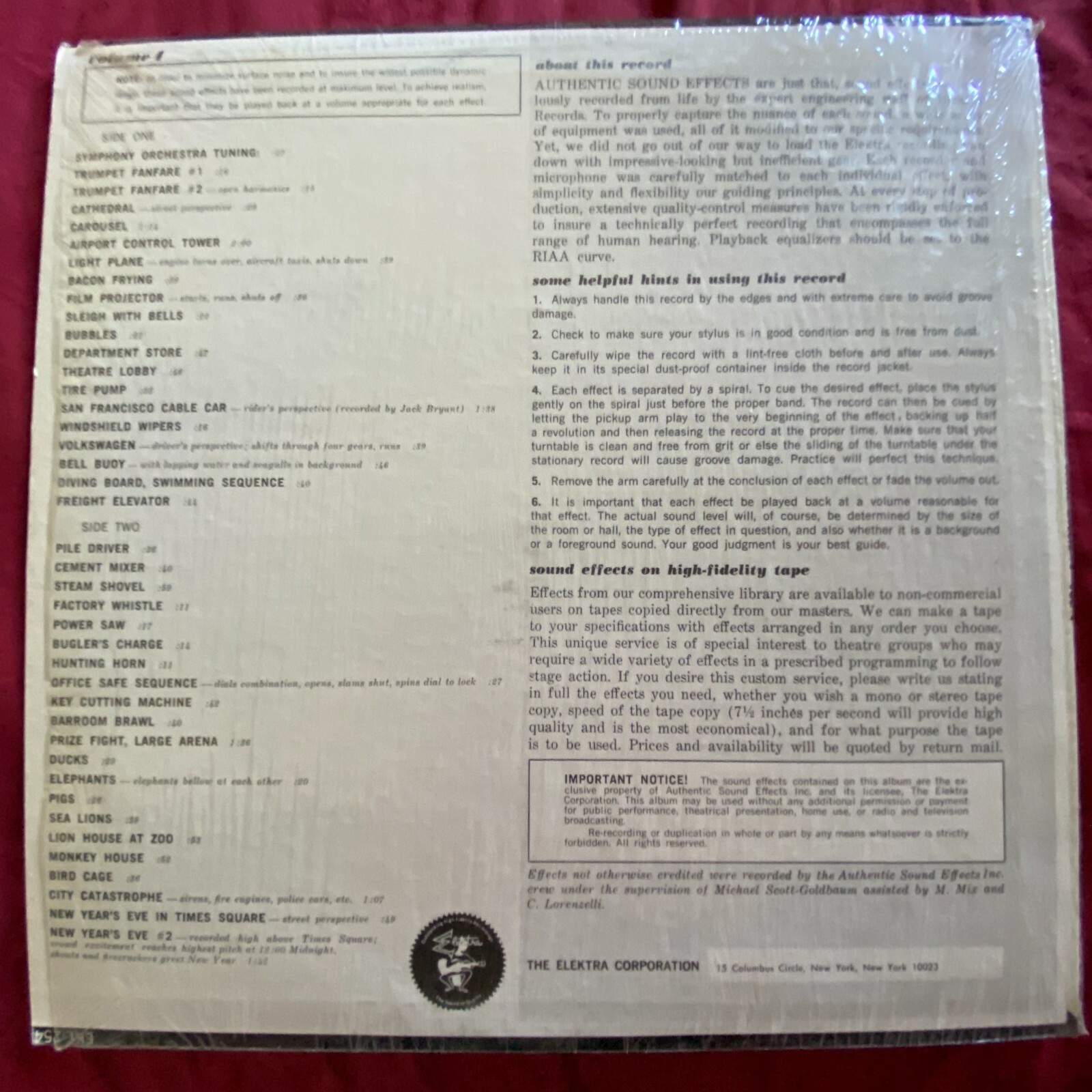 Jac Holzman~Authentic Sound Effects Volume 4~1964 Elektra Records ...