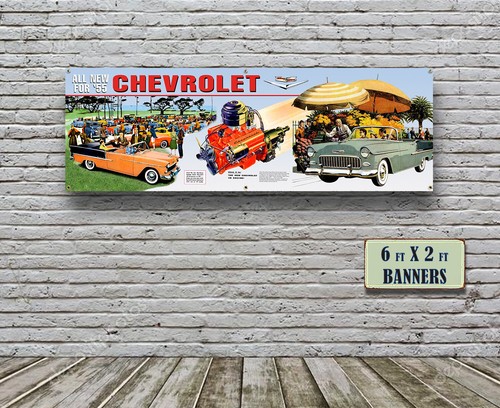 1955 Chevrolet Convertible Dealer Garage Banner Chevy Car 210 Bel air ...