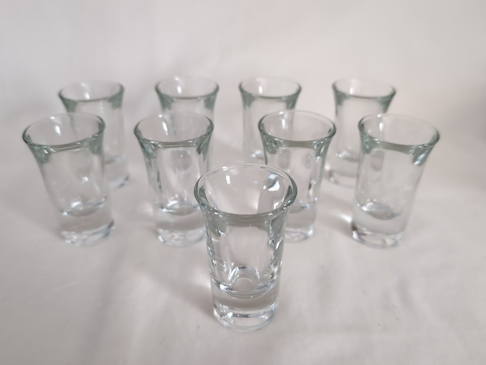Set of 9 Vintage Tall Whiskey Shot Glasses Thick Bottom Flare Top 2.78 ...