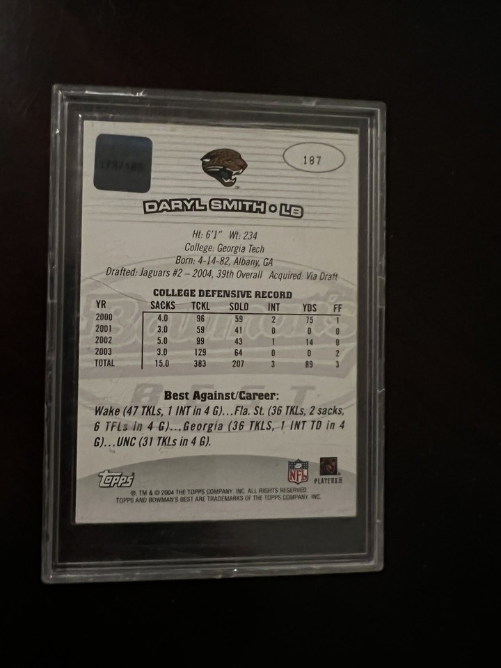 2004 Bowman's Best Football #187 Daryl Smith RC AUTO | eBay