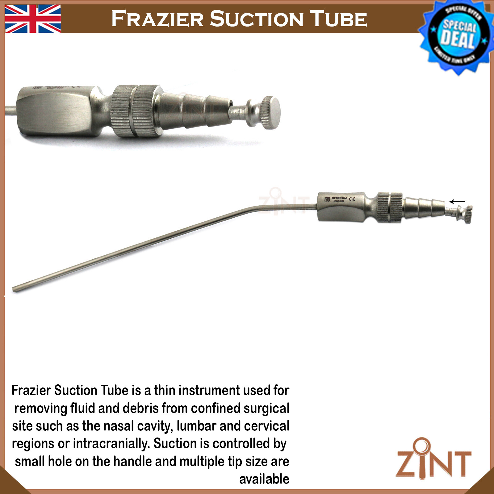 Professional Suction Tube FRAZIER Aspirator ENT Dental Surgical ...