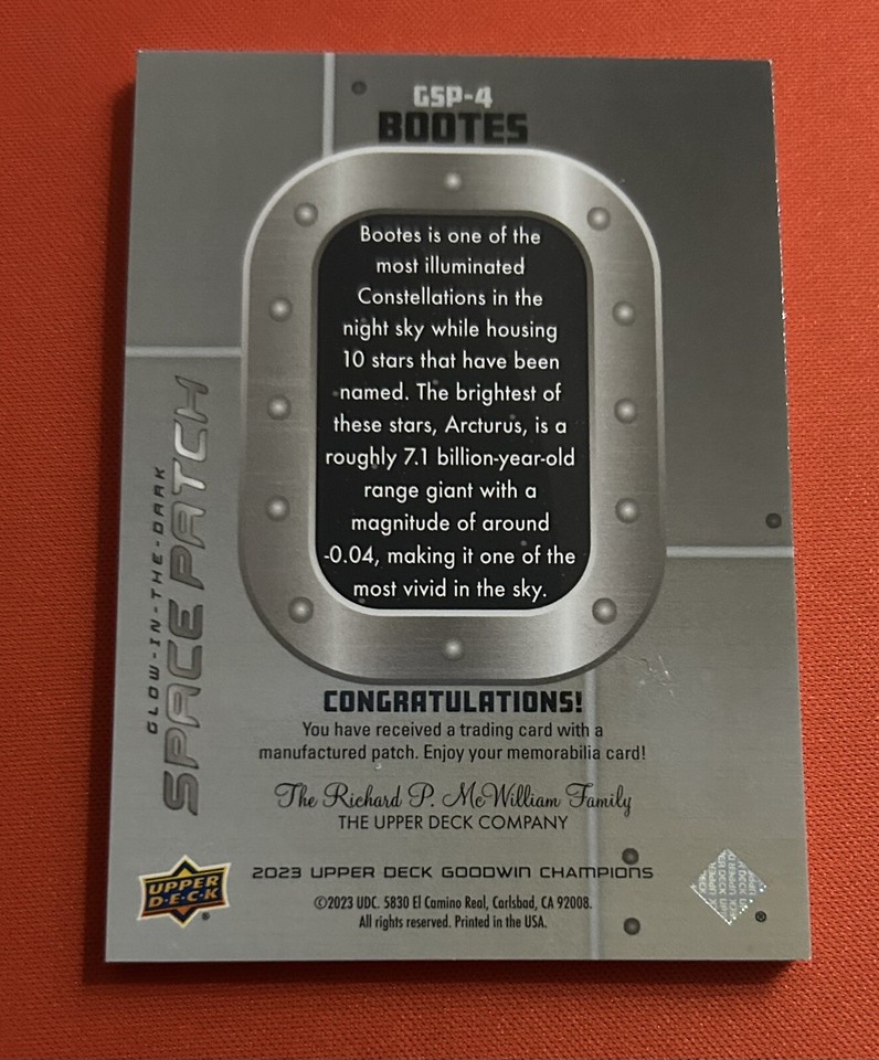 2023 Upper Deck Goodwin Glow Space Patch Bootes GSP-4 | eBay
