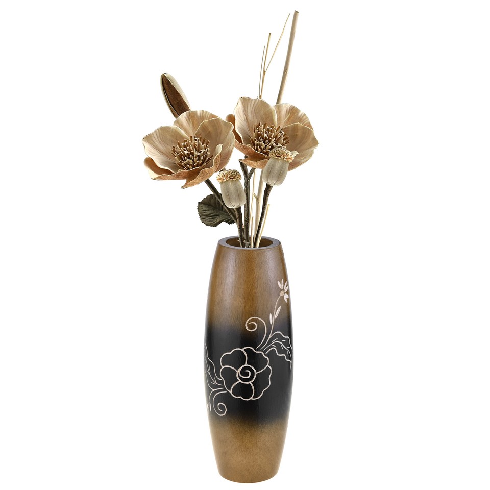 Striking Forest Flower Garden Brown 8-inch Mango Tree Wood Flower Vase ...